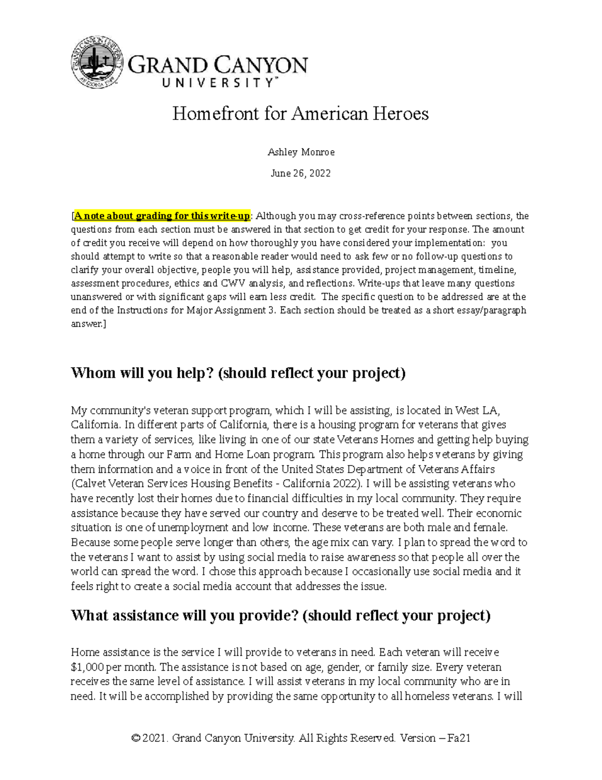 MA3 Write-Up - topic 7 essay - Homefront for American Heroes Ashley ...