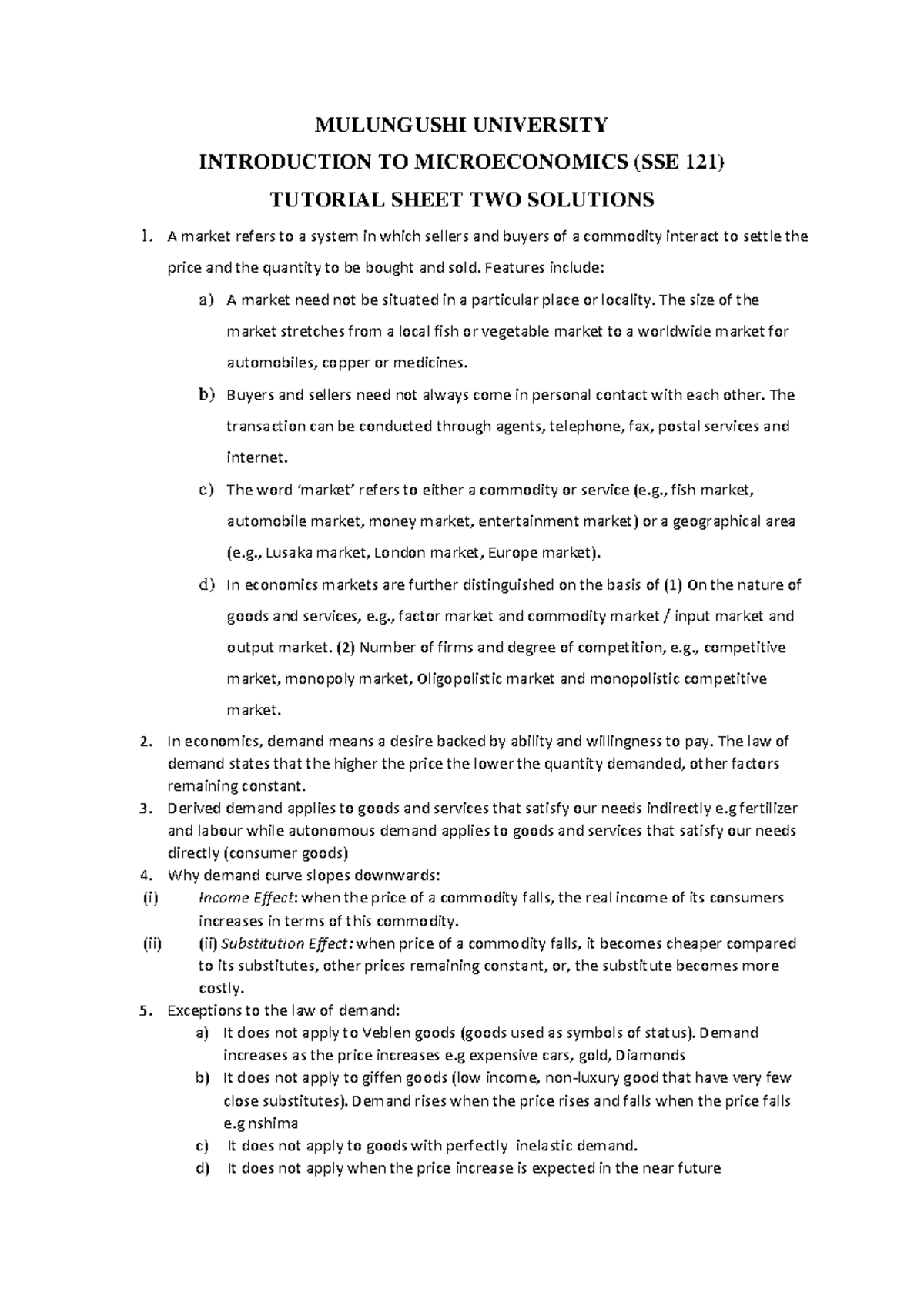 SSE 121 TS 2 Solutions 055156 - MULUNGUSHI UNIVERSITY INTRODUCTION TO ...