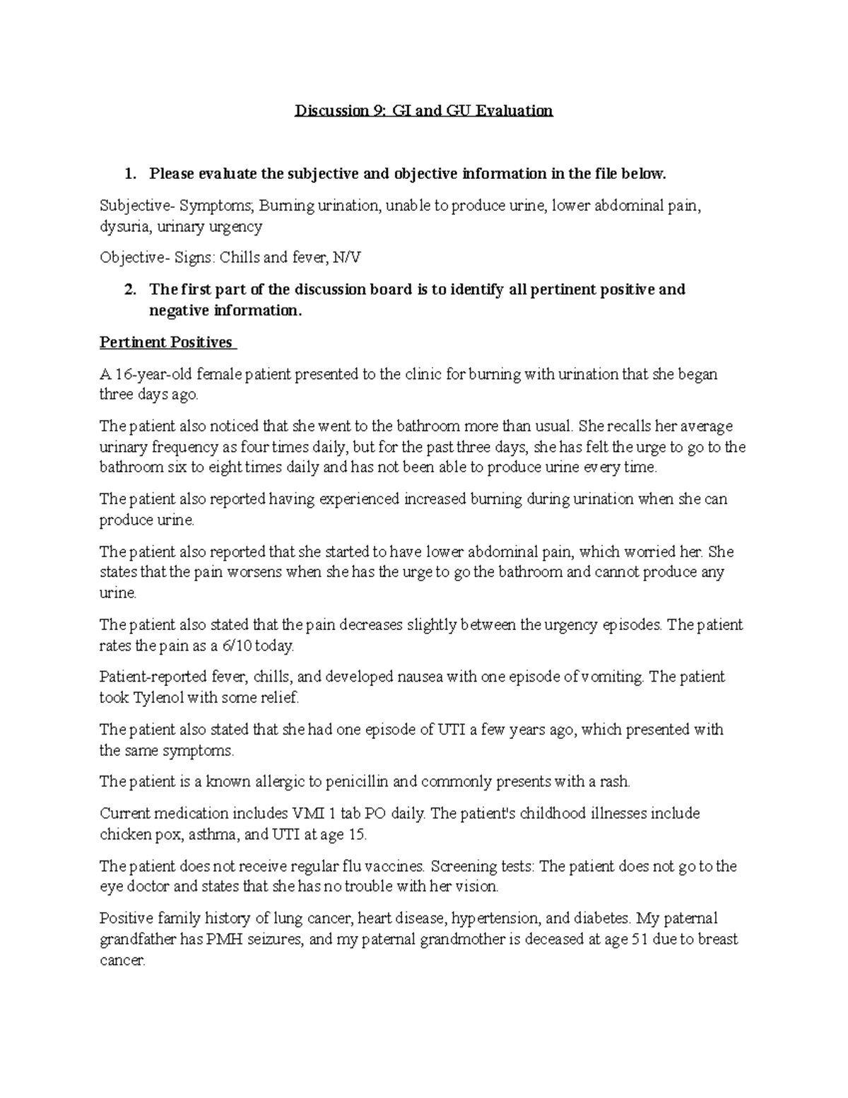 Discussion 9 GI and GU Evaluation - Discussion 9: GI and GU Evaluation ...