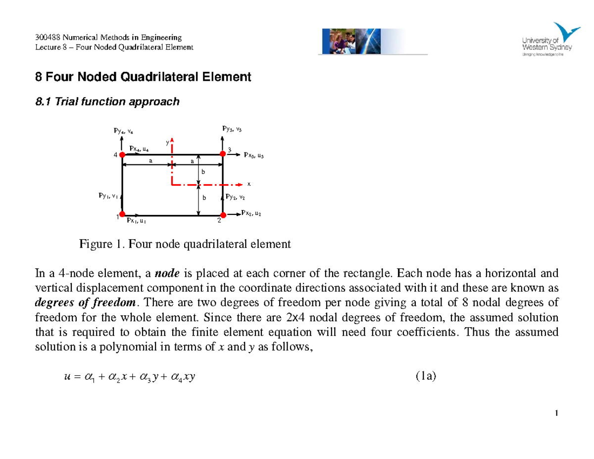 Lecture 8 Full(4) - NOTES - Lecture 8 – Four Noded Quadrilateral ...