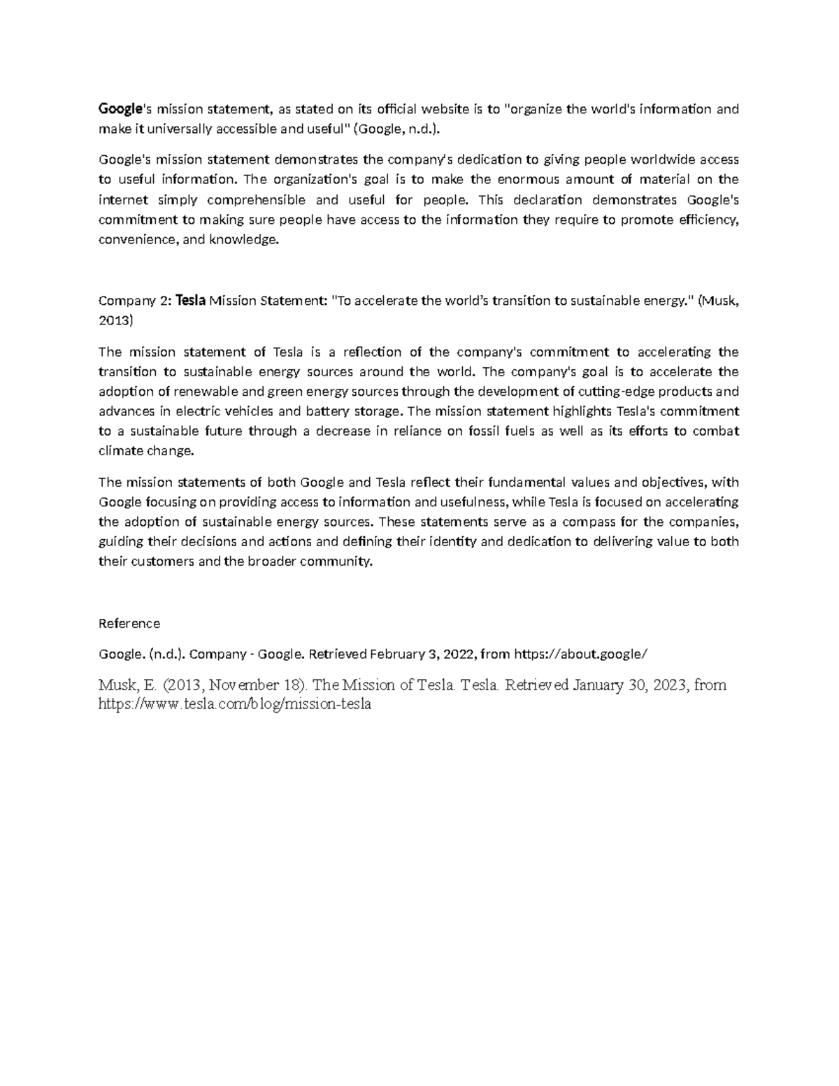 Discussion - Google's mission statement, as stated on its official ...