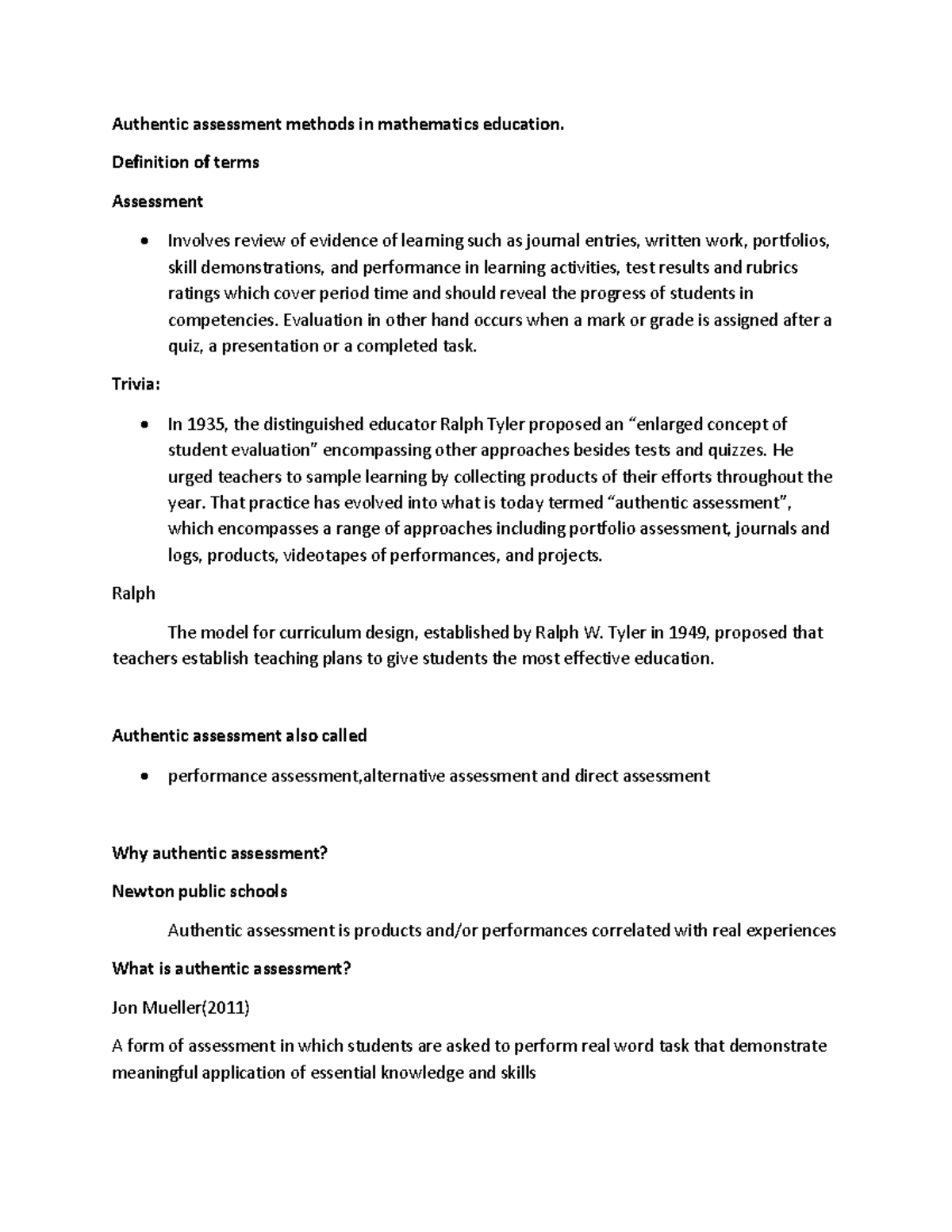 Authentic assessment methods in mathematics education - Definition of ...