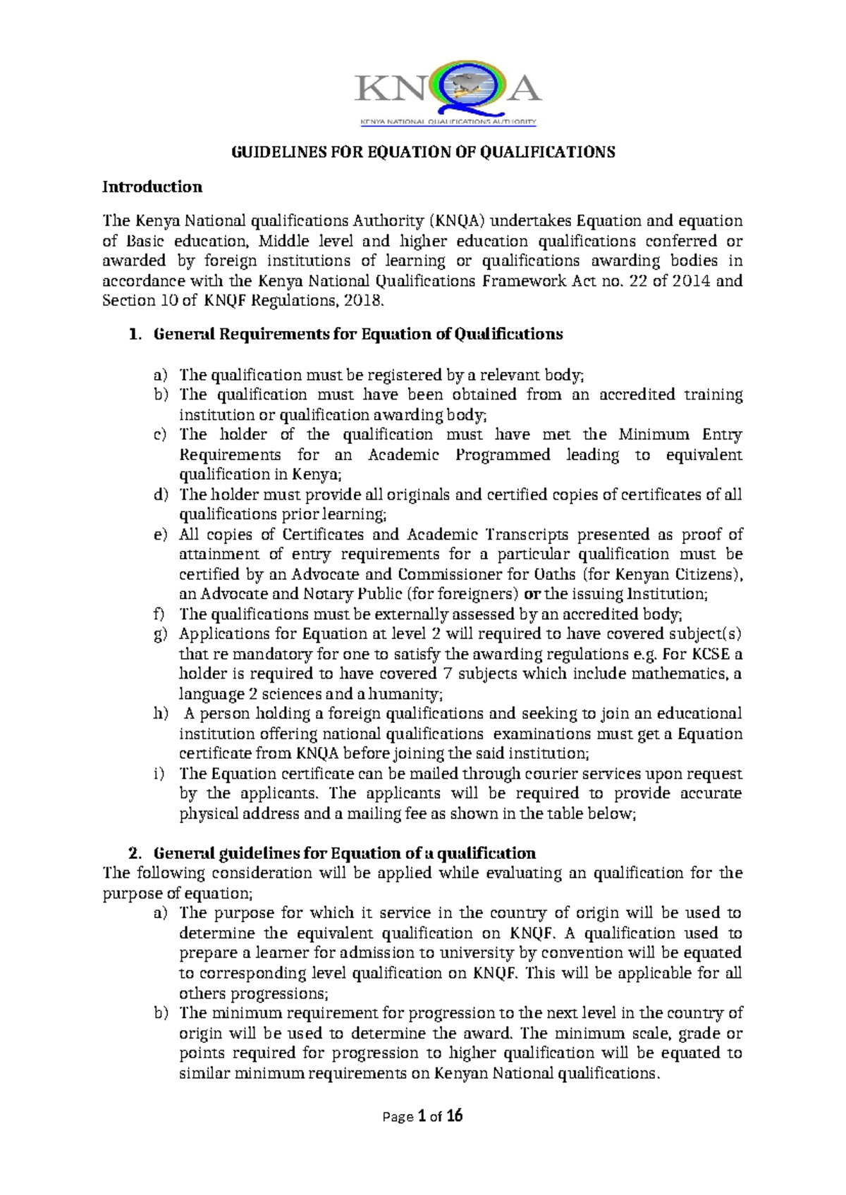 Guidelines for equation of qualifications 2019 - GUIDELINES FOR ...