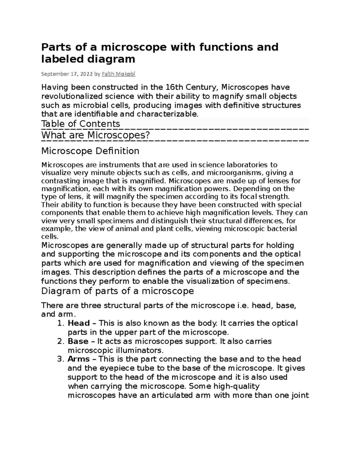 Microscope - Science - Parts of a microscope with functions and labeled ...
