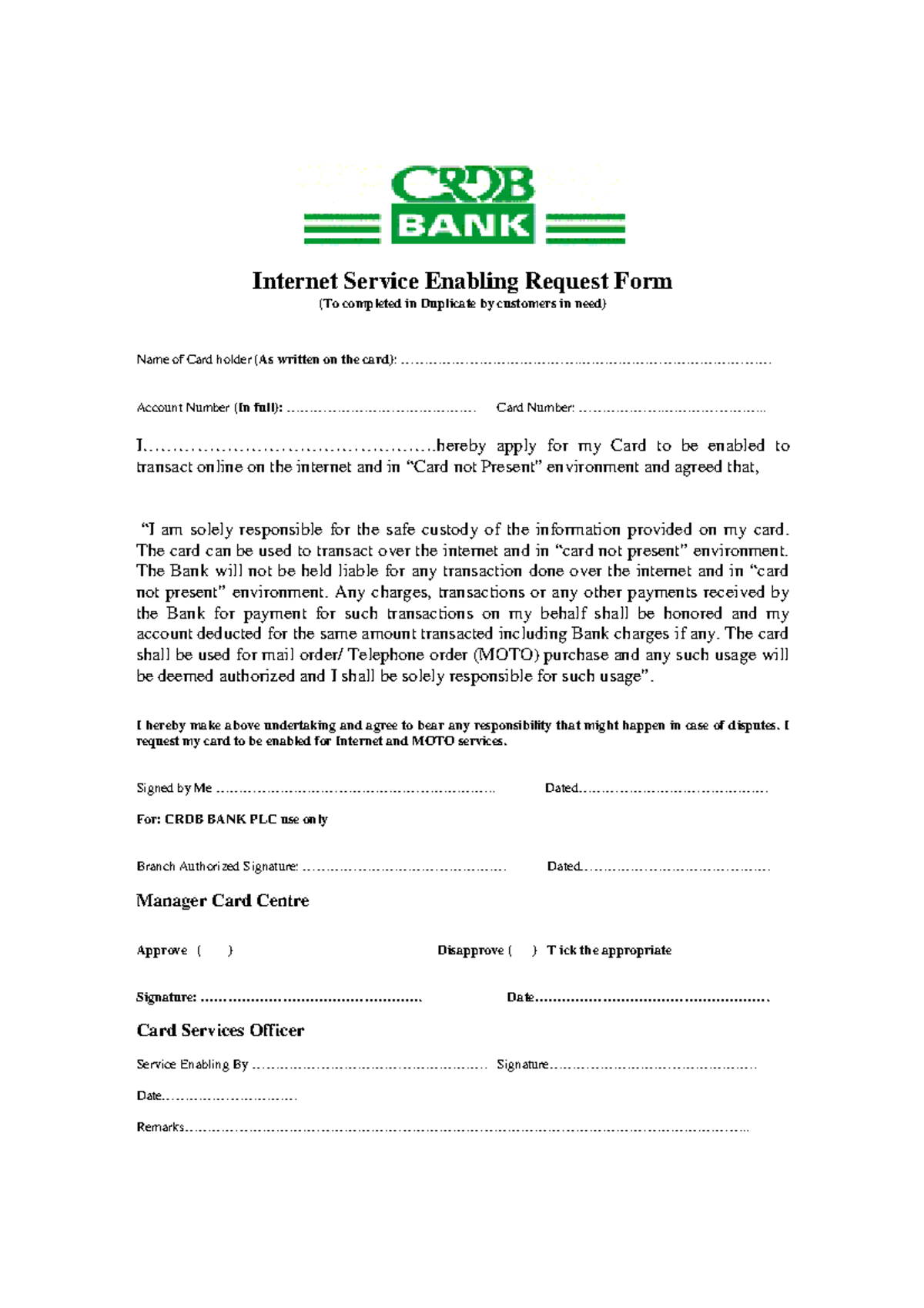 Internet Service Enabling Request Form - - Studocu