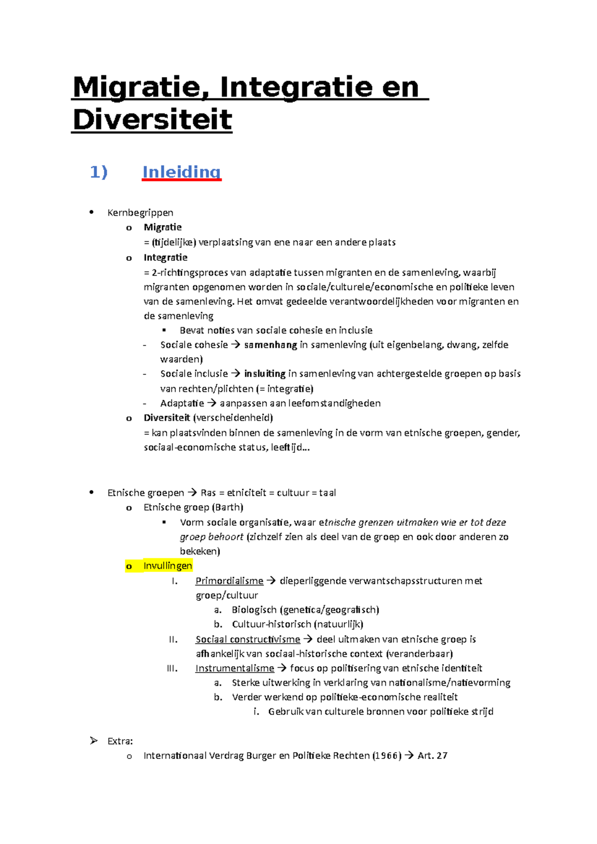 Samenvatting Migratie-Integratie-Diversiteit - Migratie, Integratie en Diversiteit 1) Inleiding ...