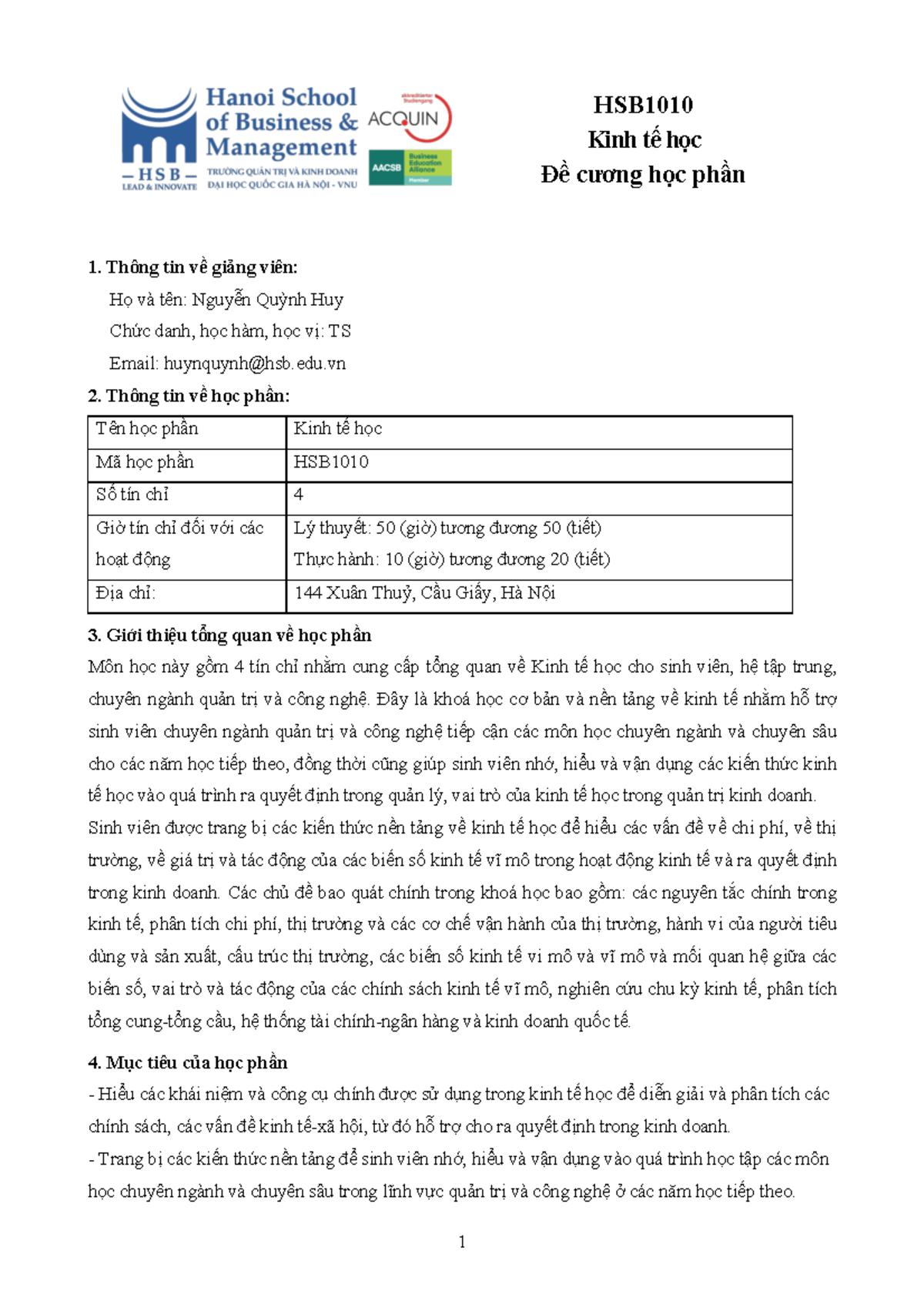 Đề-cương-môn-học MET5 - HSB 1010 Kinh tế học Đề cương học phần Thông ...