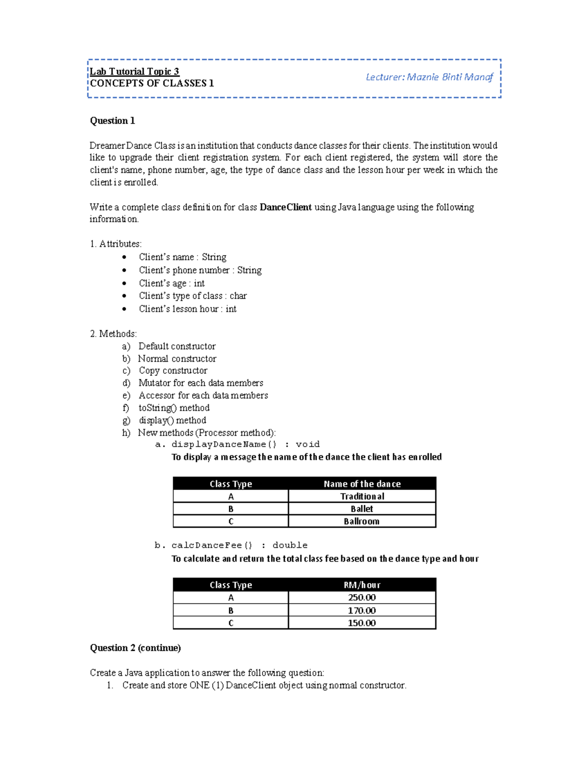 Lab Topic 3 - Classes 1 - Lab Tutorial Topic 3 CONCEPTS OF CLASSES 1 ...