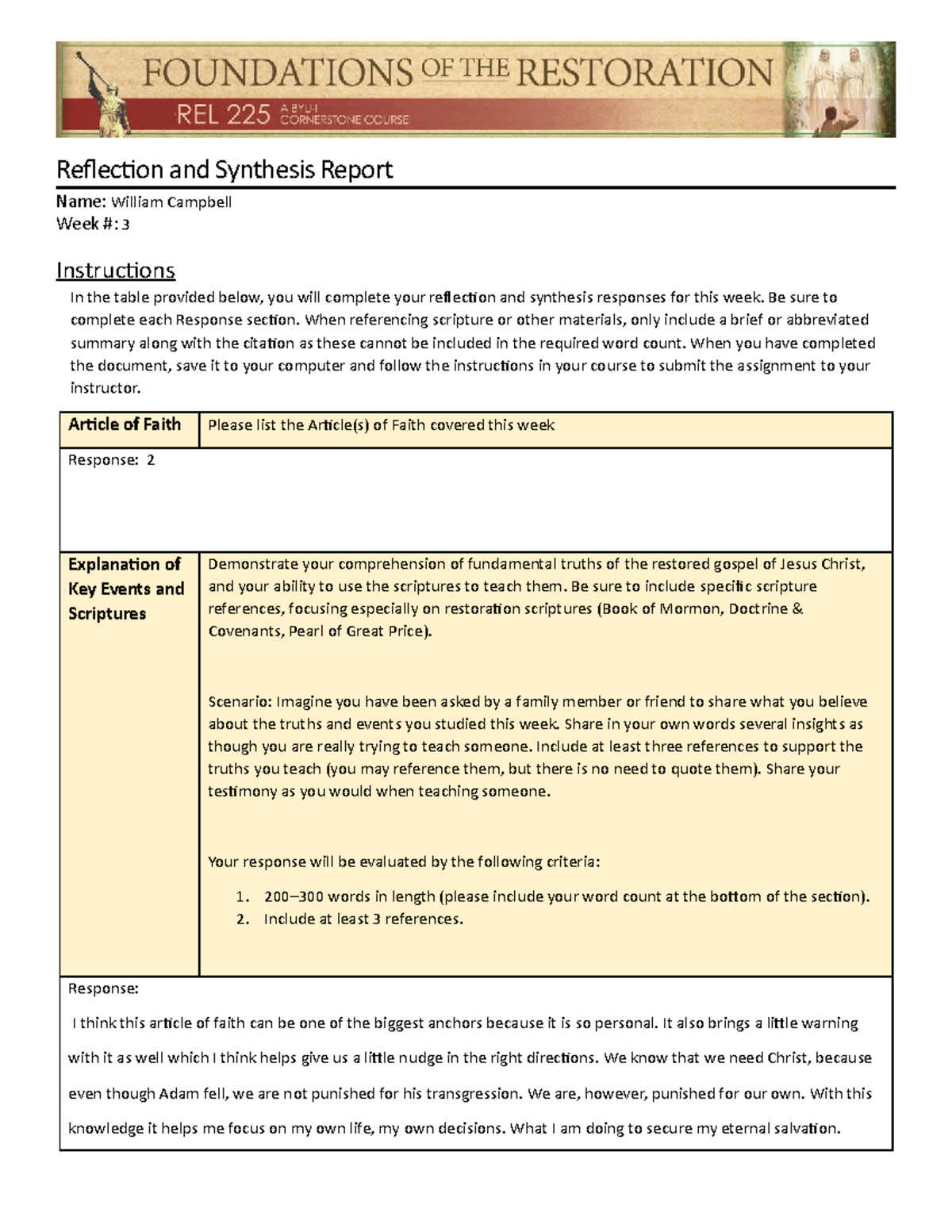 Rel225C doc Reflectionandsynthesis Proposed 2 and - Reflection and ...