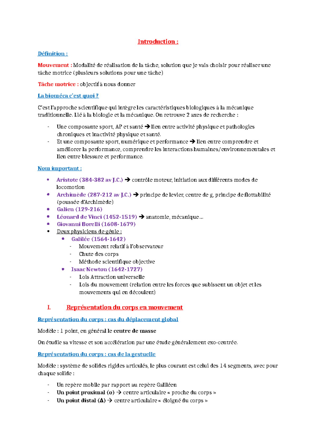 Résumé bioméca - Introduction : Définition : Mouvement : Modalité de ...