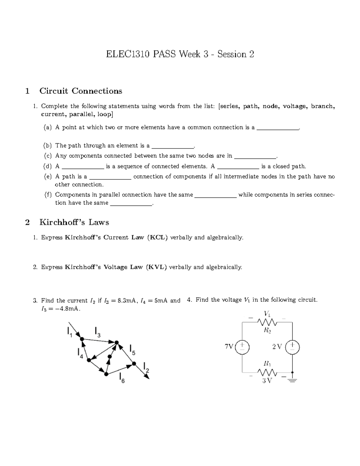 ELEC1310 PASS2 - Week 2 content - ELEC1310 PASS Week 3 - Session 2 1 Circuit Connections ...