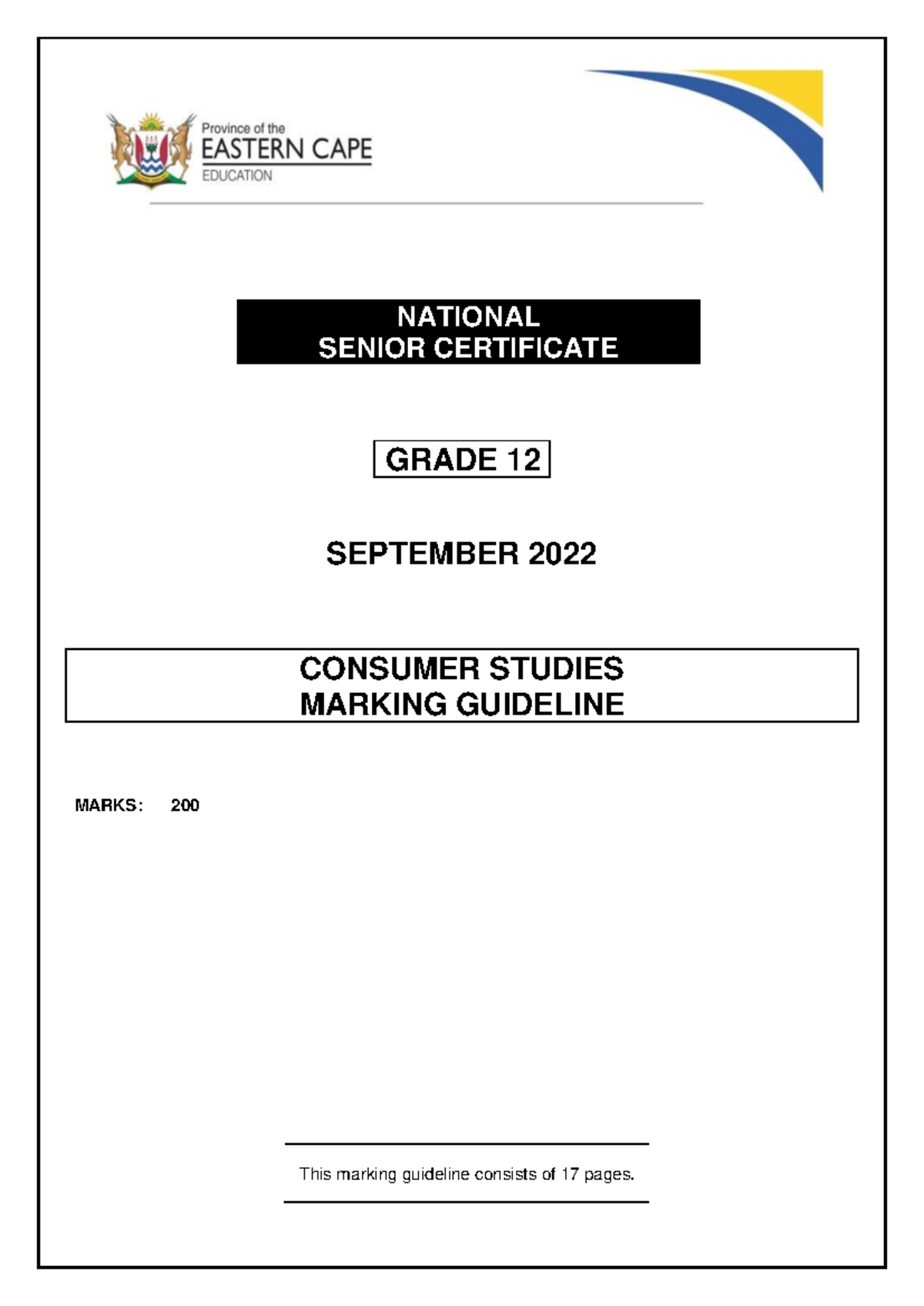 Consumer Studies GR12 MEMO SEPT2022 English 240601 120954 - NATIONAL ...