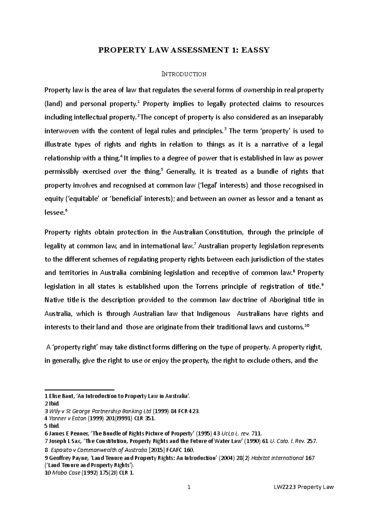 S122 LWZ223 Property Law Assingnment 1 - Copy - PROPERTY LAW ASSESSMENT ...