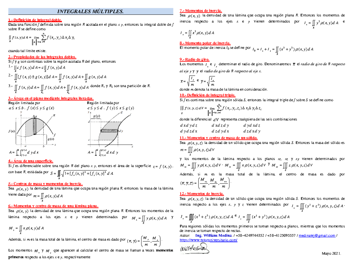 19 Integrales multiples - INTEGRALES MÚLTIPLES. 1.- Definición de ...