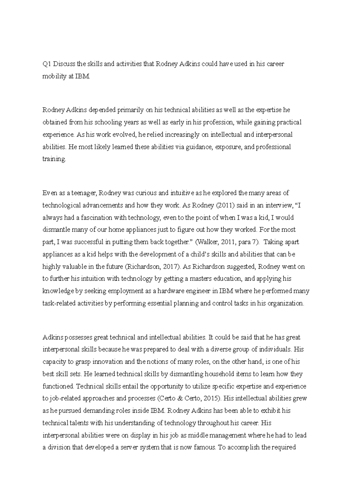 Rodney Adkins Case Study MGT101 - Management - Studocu
