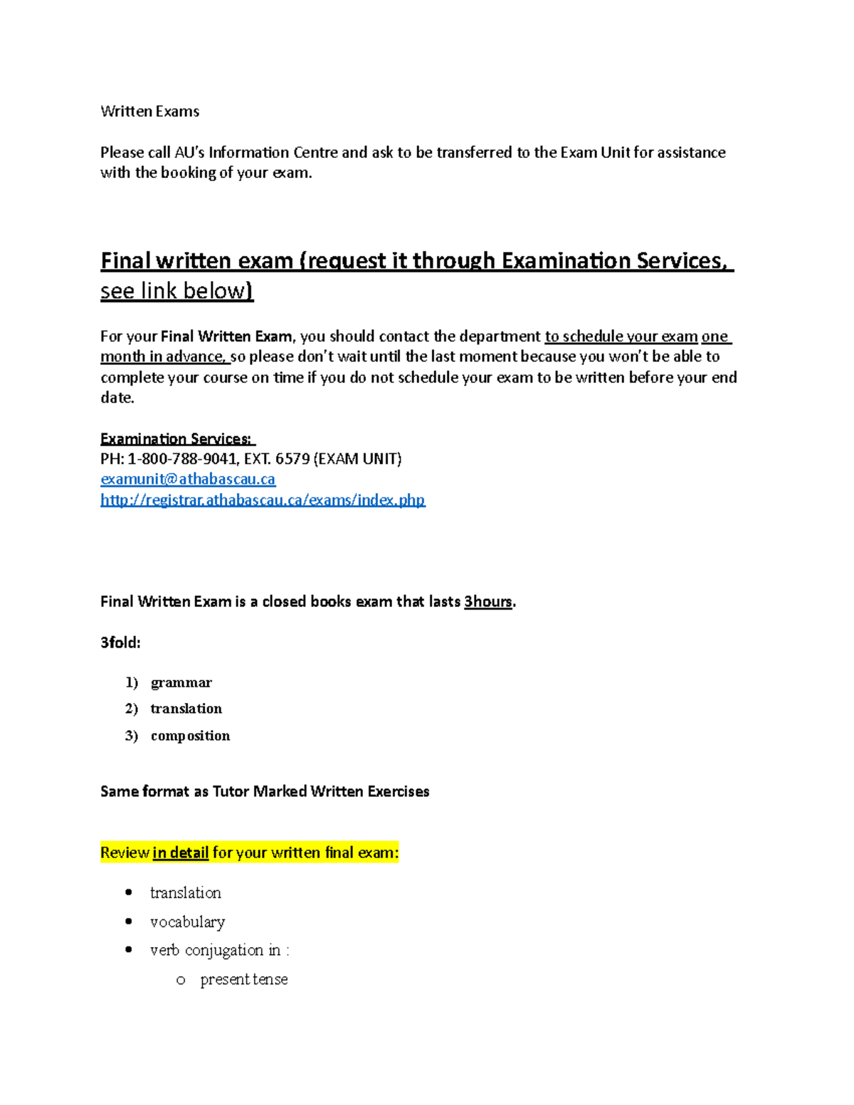 4-3-Written Exams - Written Exams Please call AU's Information Centre ...