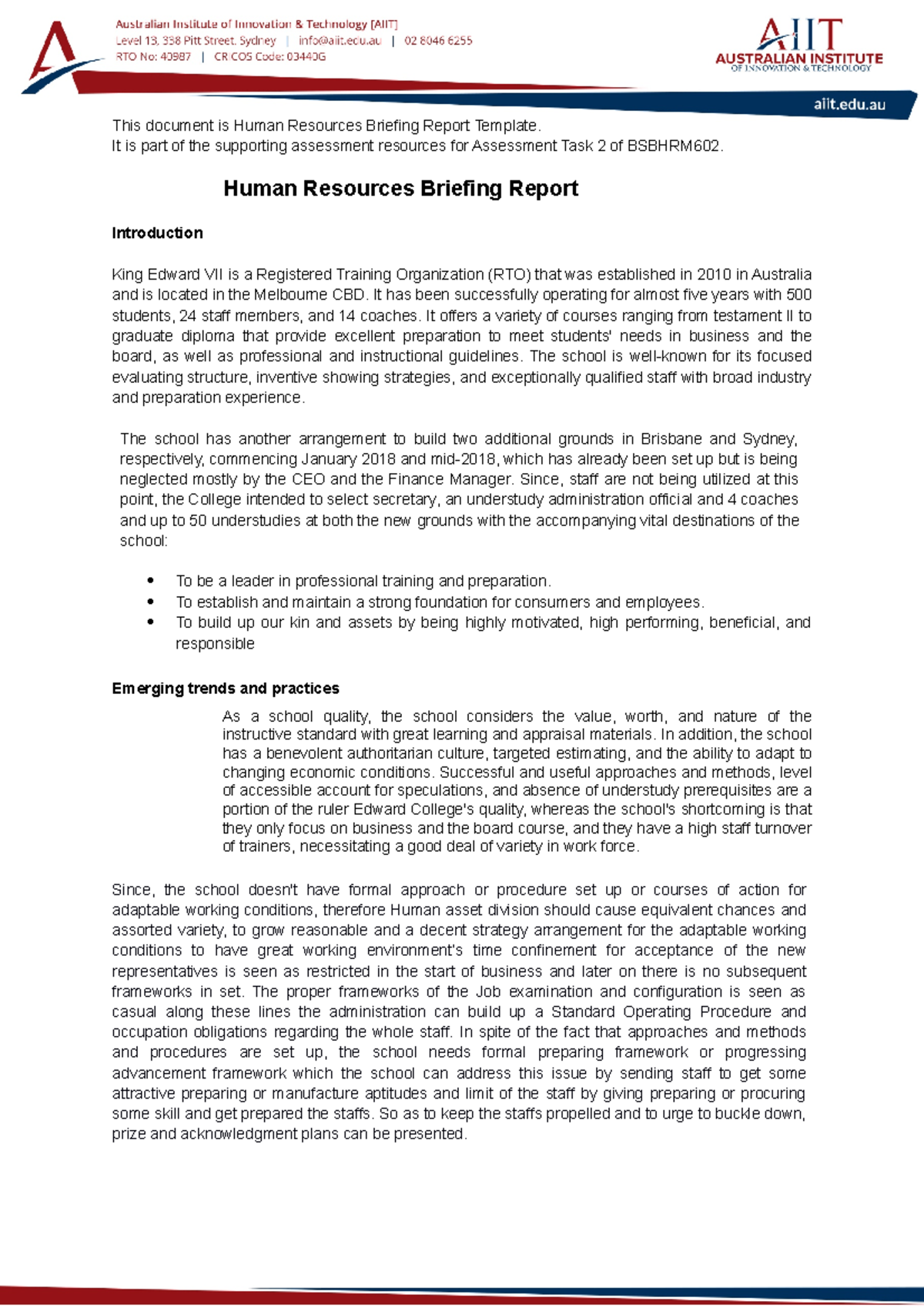 Denissa Bsbhrm 602 Briefing Report - This document is Human Resources ...