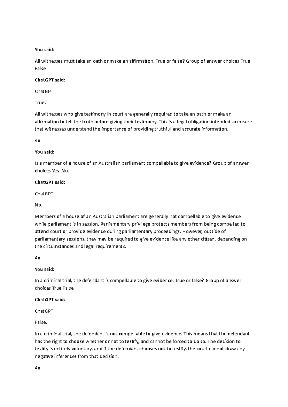 Week 2 Evidence tutorial Quiz - You said: All witnesses must take an ...