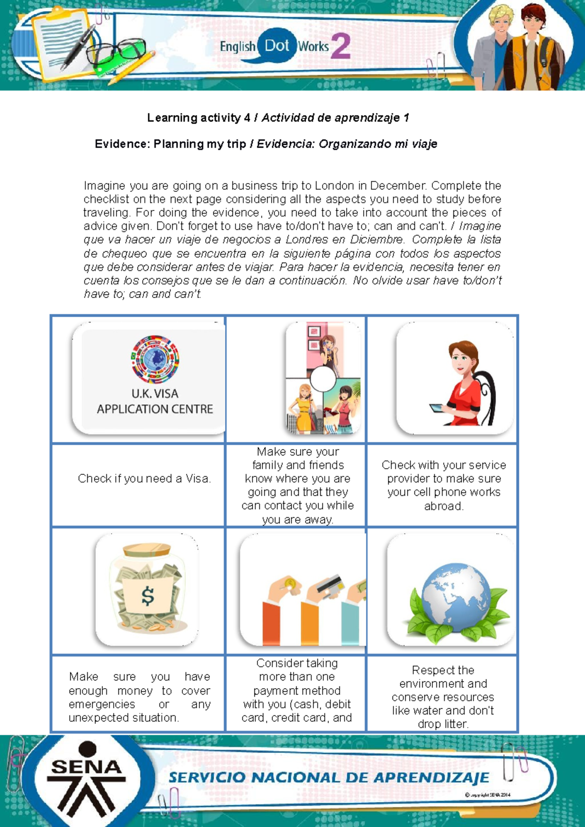 Evidence planning my trip - ingles dot works - SENA - Studocu