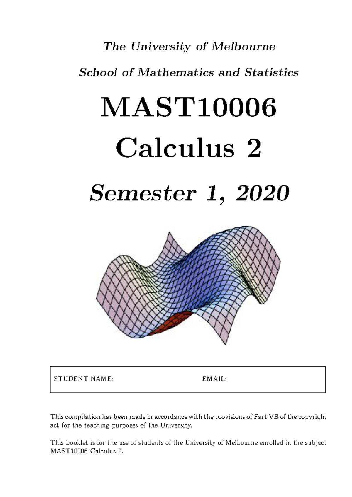 MAST10006 Calculus 2 problem booklet 2020S1 (1) copy - The University ...