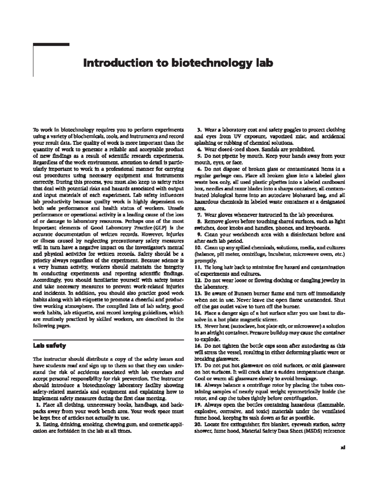 Lab safety - Good notes - Introduction to biotechnology lab To work in ...