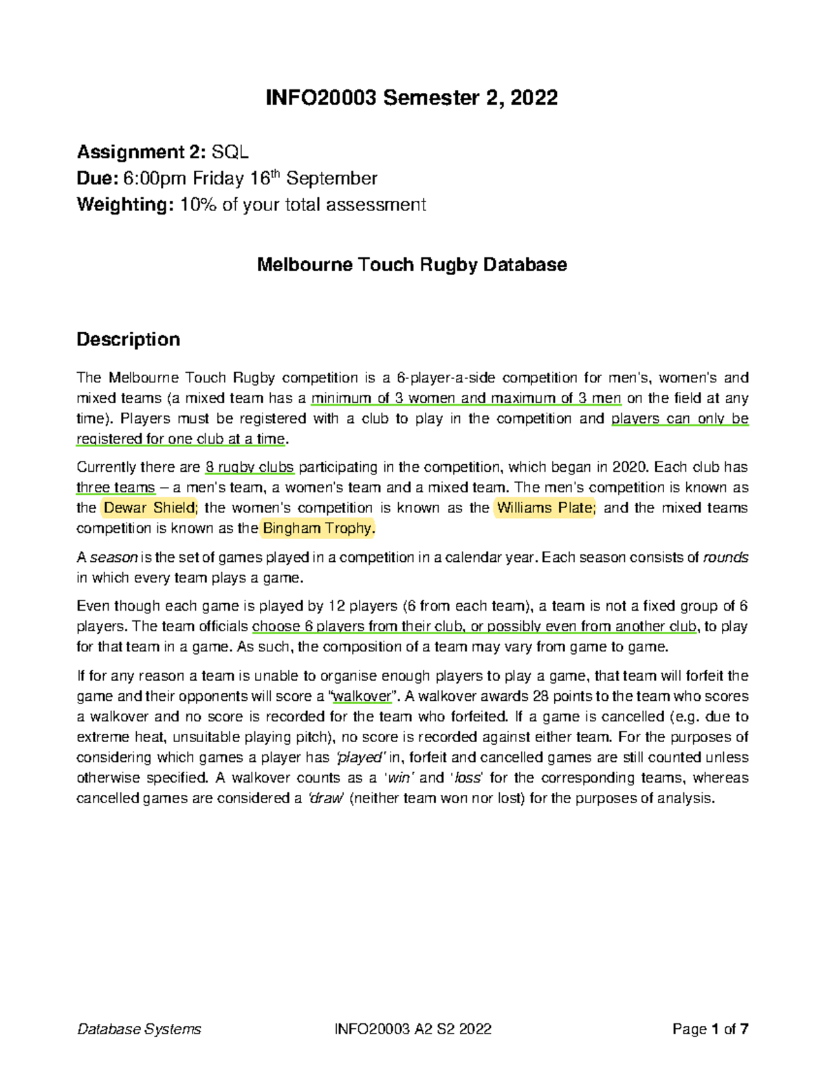 2022-S2 A2 rugby - INFO20003 Semester 2, 2022 Assignment 2: SQL Due: 6 ...