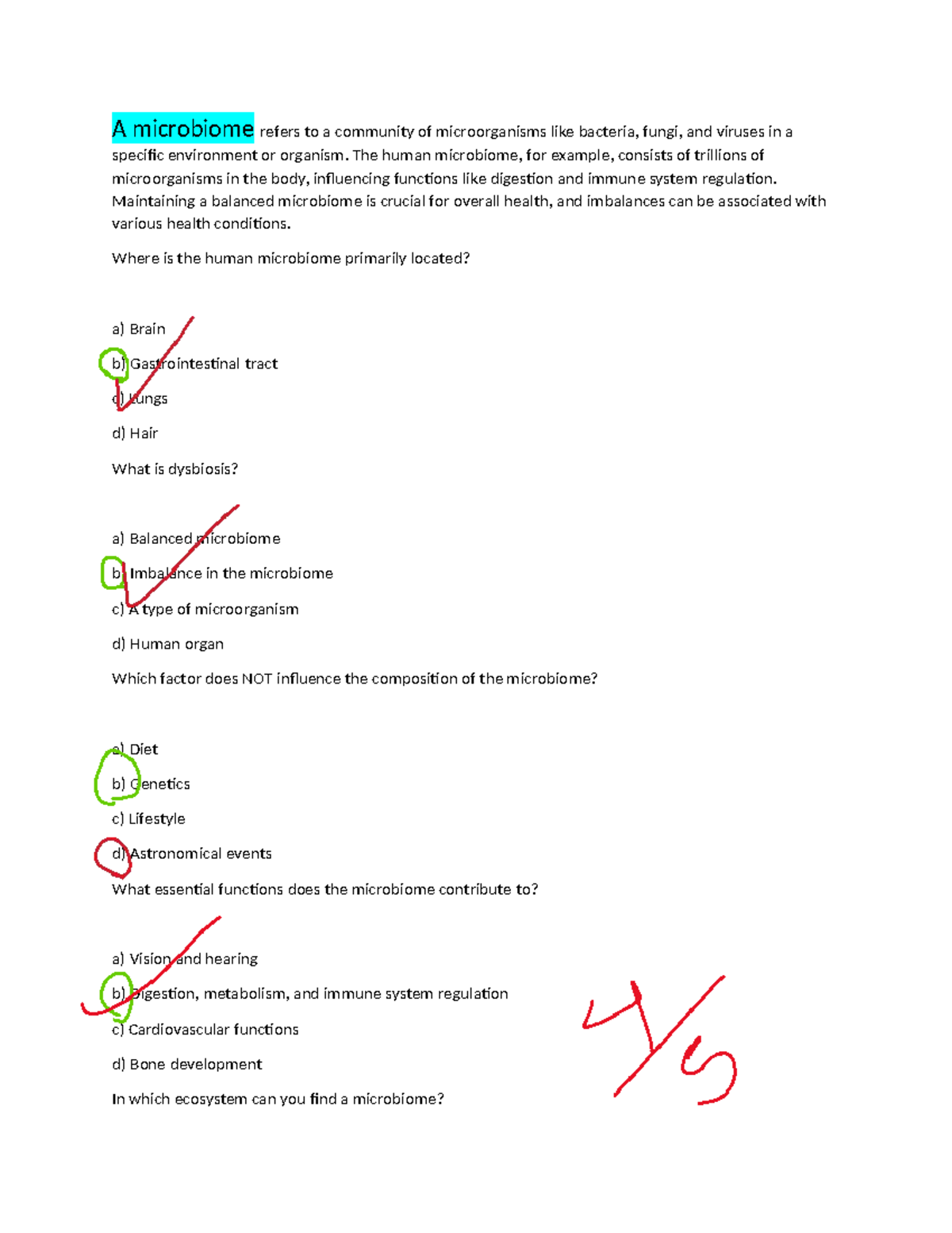 A microbiome - practice questions - A microbiome refers to a community ...