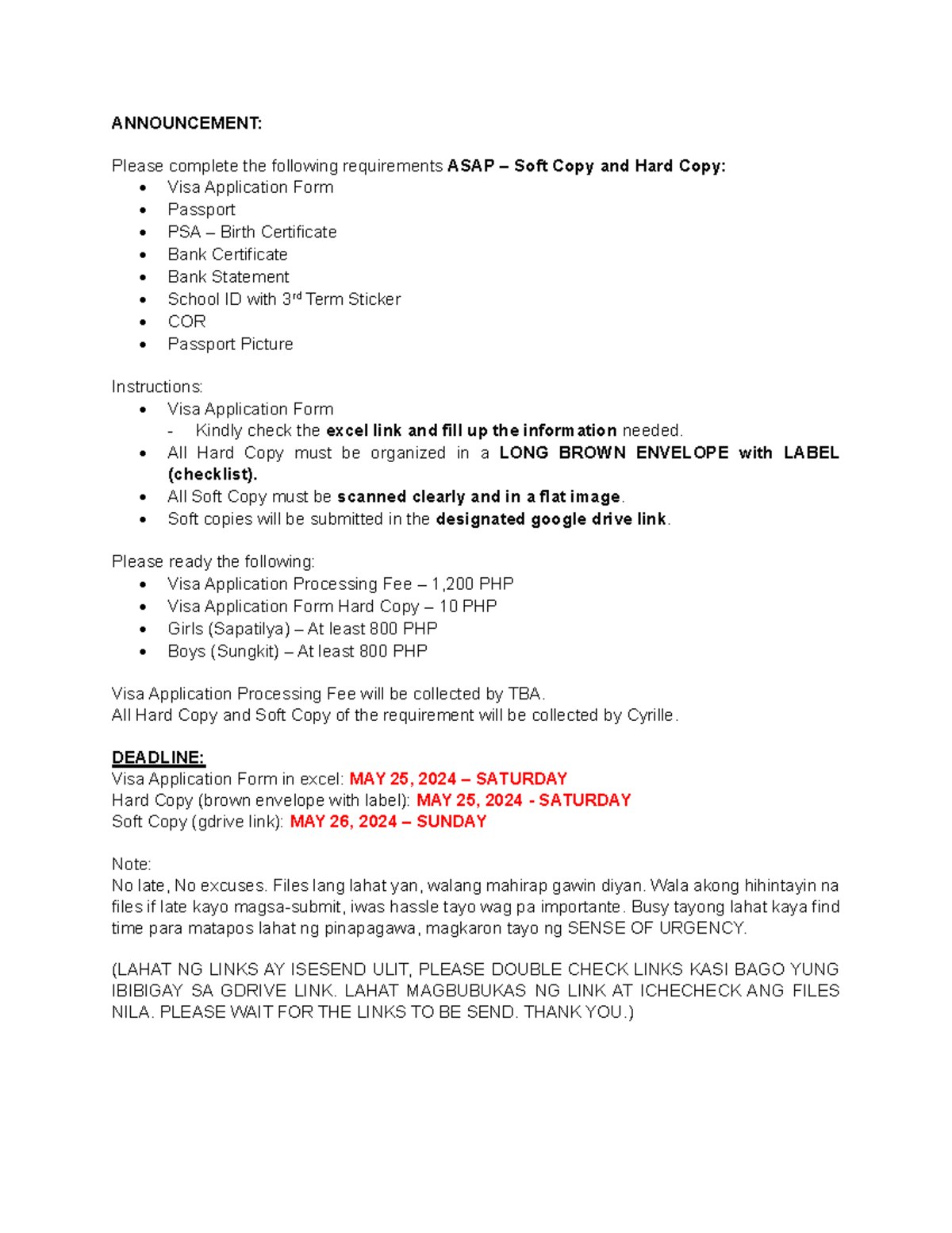 Announcement - ANNOUNCEMENT: Please complete the following requirements ...