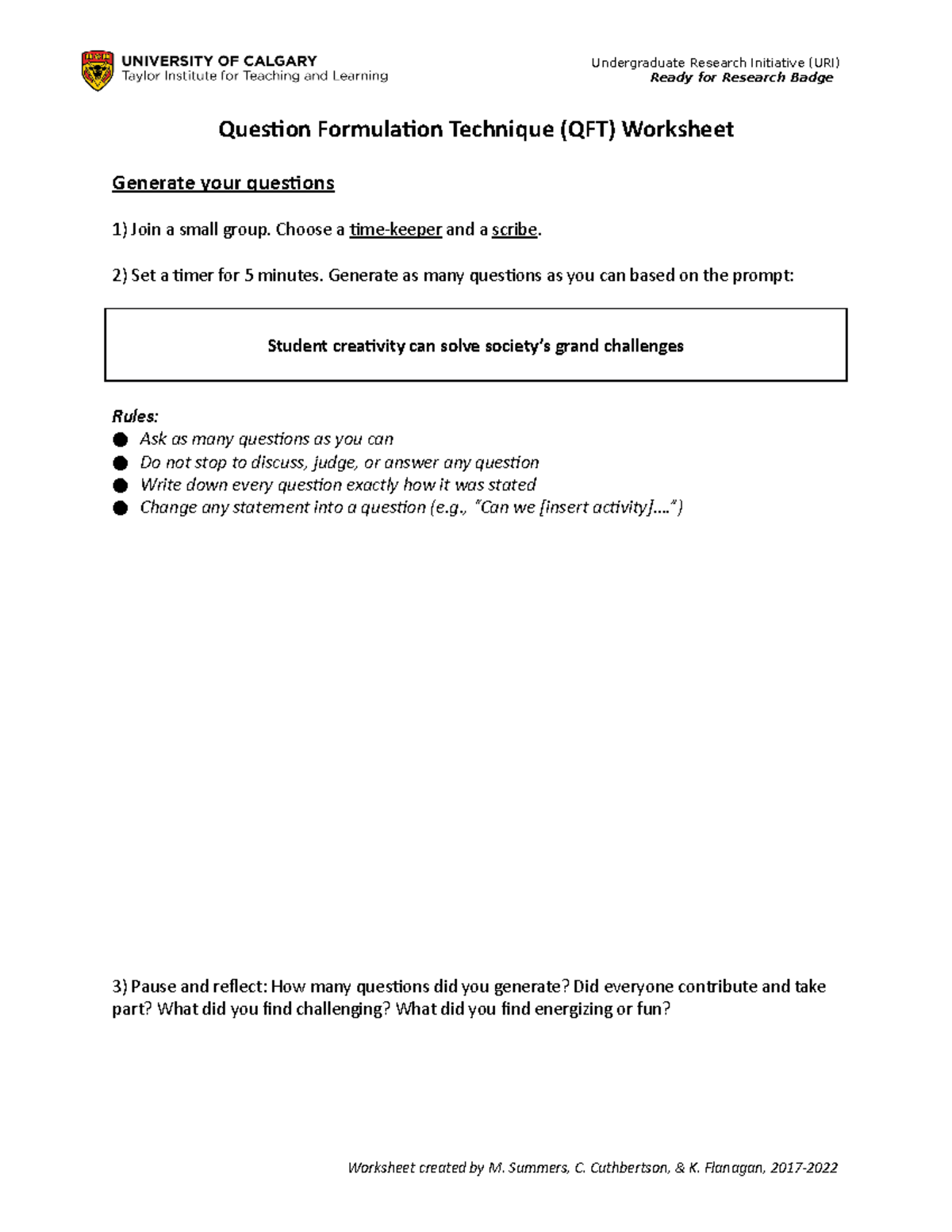 QFT Worksheet - Workshop - Undergraduate Research Initiative (URI ...