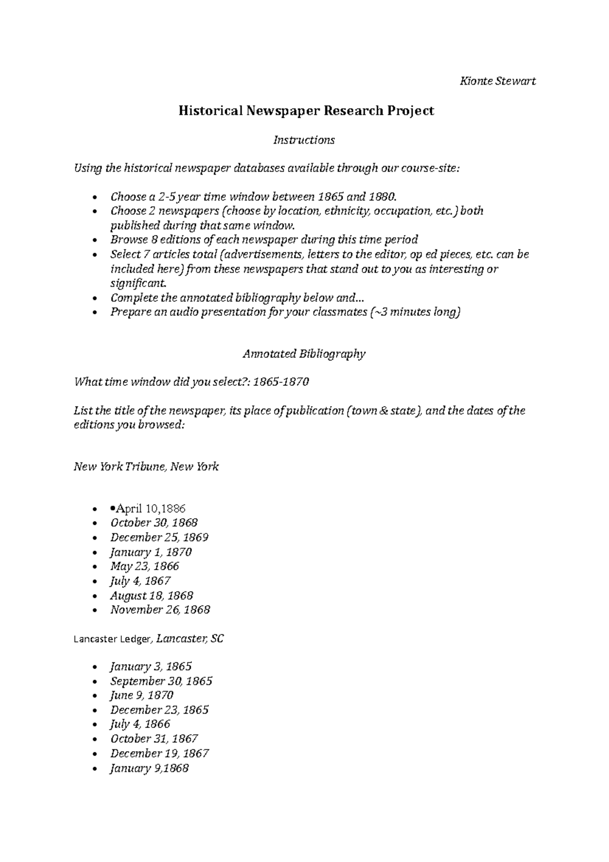 Historical Newspaper Research Project - MW - Kionte Stewart Historical ...