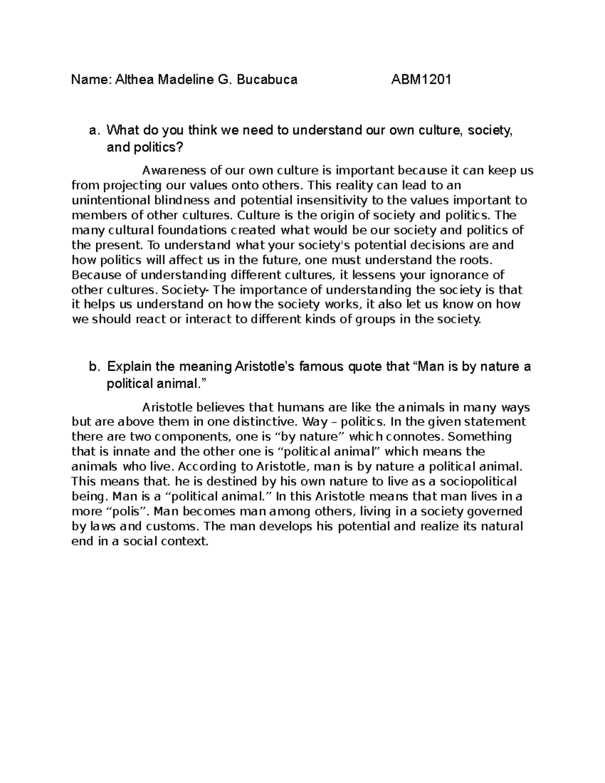 UCSP activity 2 - sssssssss - Name: Althea Madeline G. Bucabuca ABM a ...