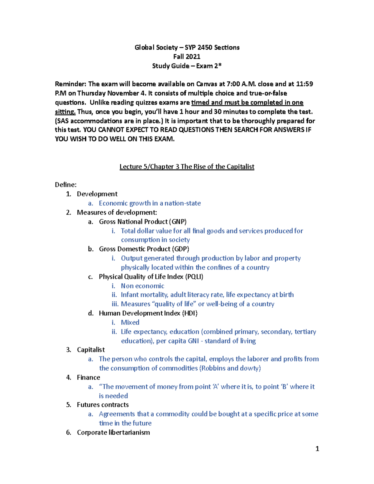 Global Soc Study Guide Exam 2 Fall 2021 - Global Society 3 SYP 2450 ...