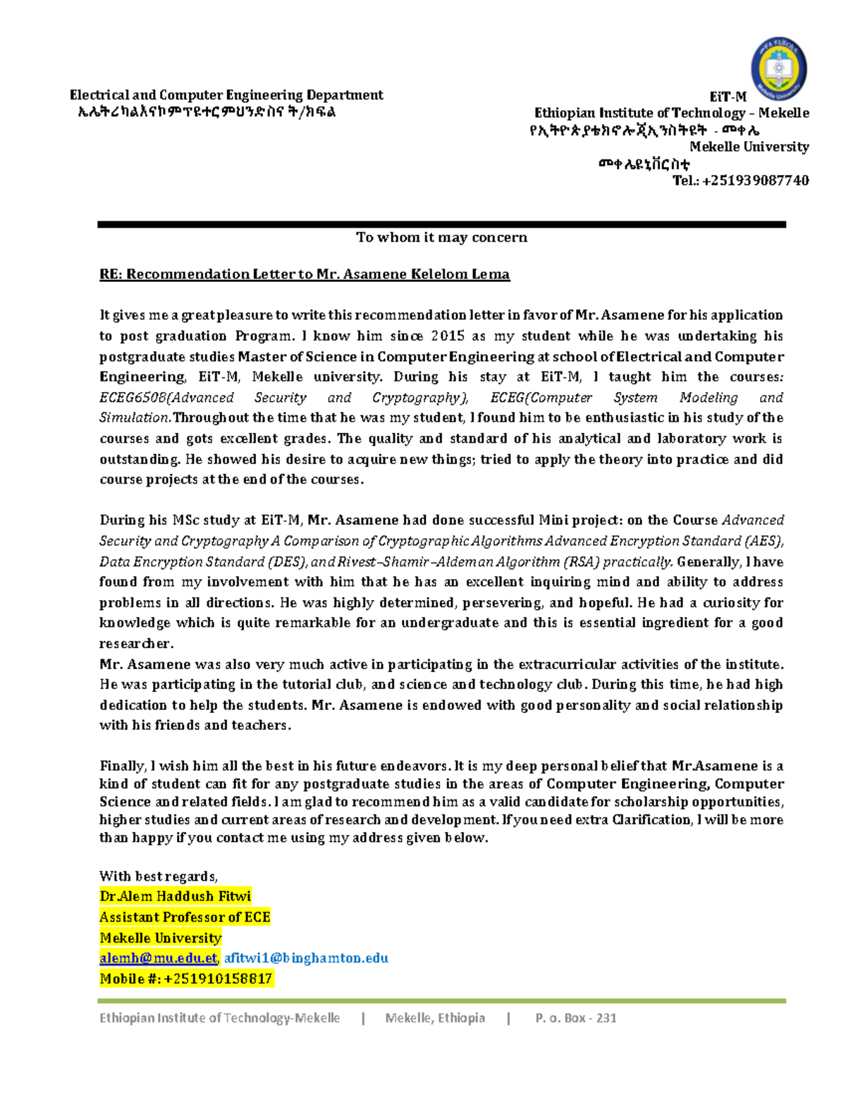 Recommendation Letter - Electrical and Computer Engineering Department ...