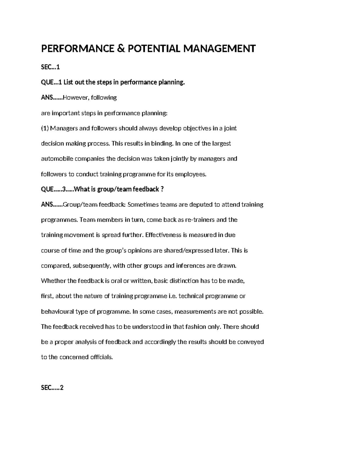 Performance & potential management notes - PERFORMANCE & POTENTIAL ...