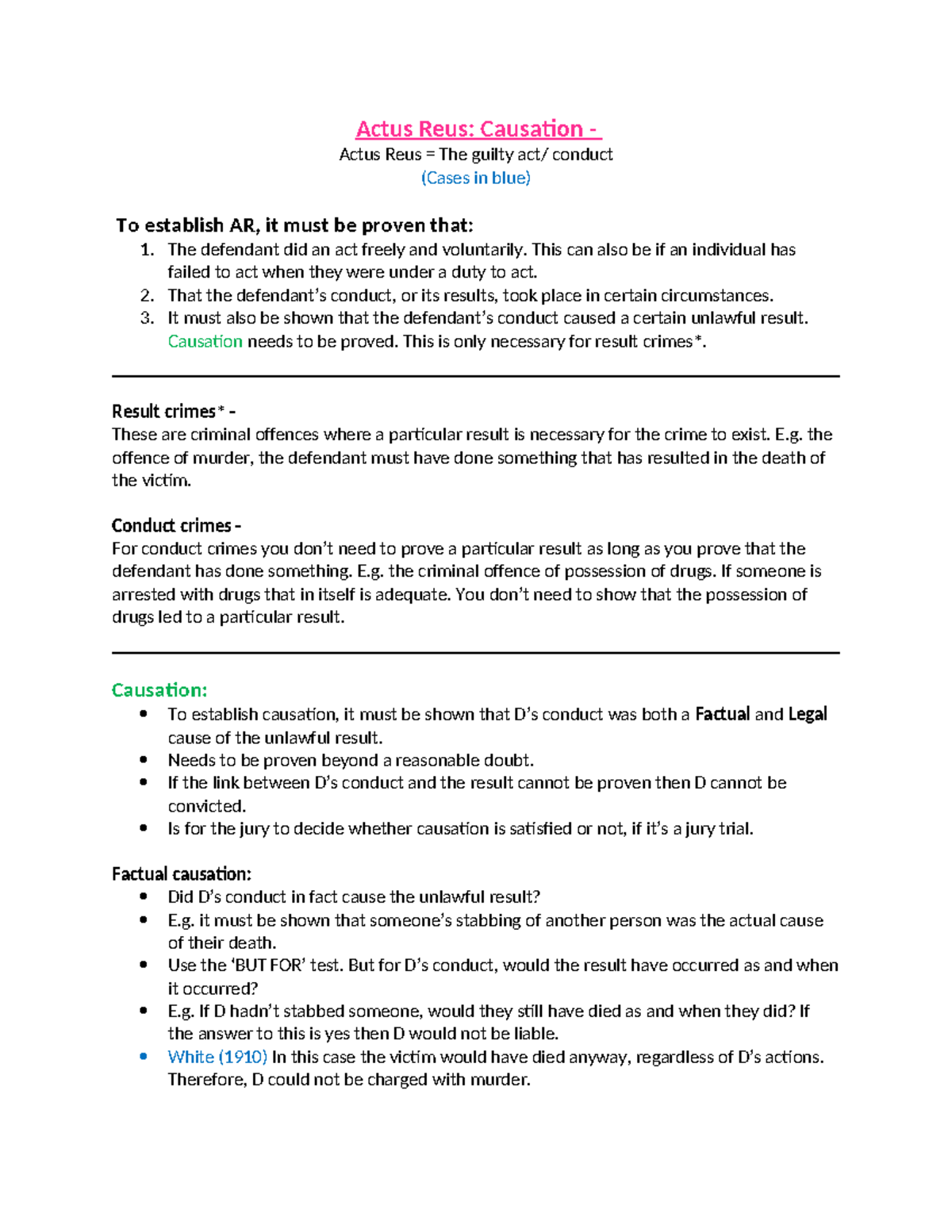 AR, Causation - Actus Reus: Causation - Actus Reus = The guilty act ...