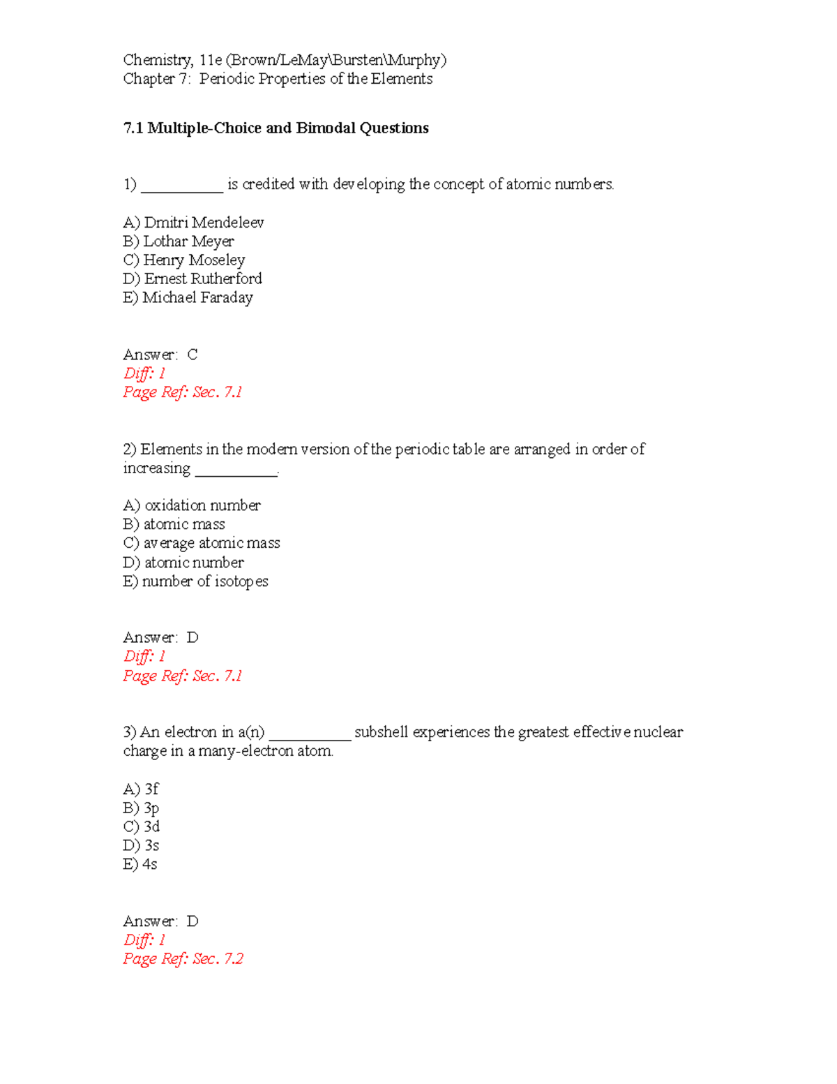 Testbank Ch07 | Chemistry, 11e (Brown/LeMay/Brusten/Murphy) - Chapter 7 ...