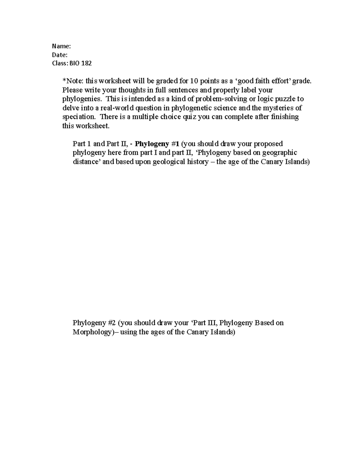 Island Biogeography worksheet-1 - Name: Date: Class: BIO 182 *Note ...