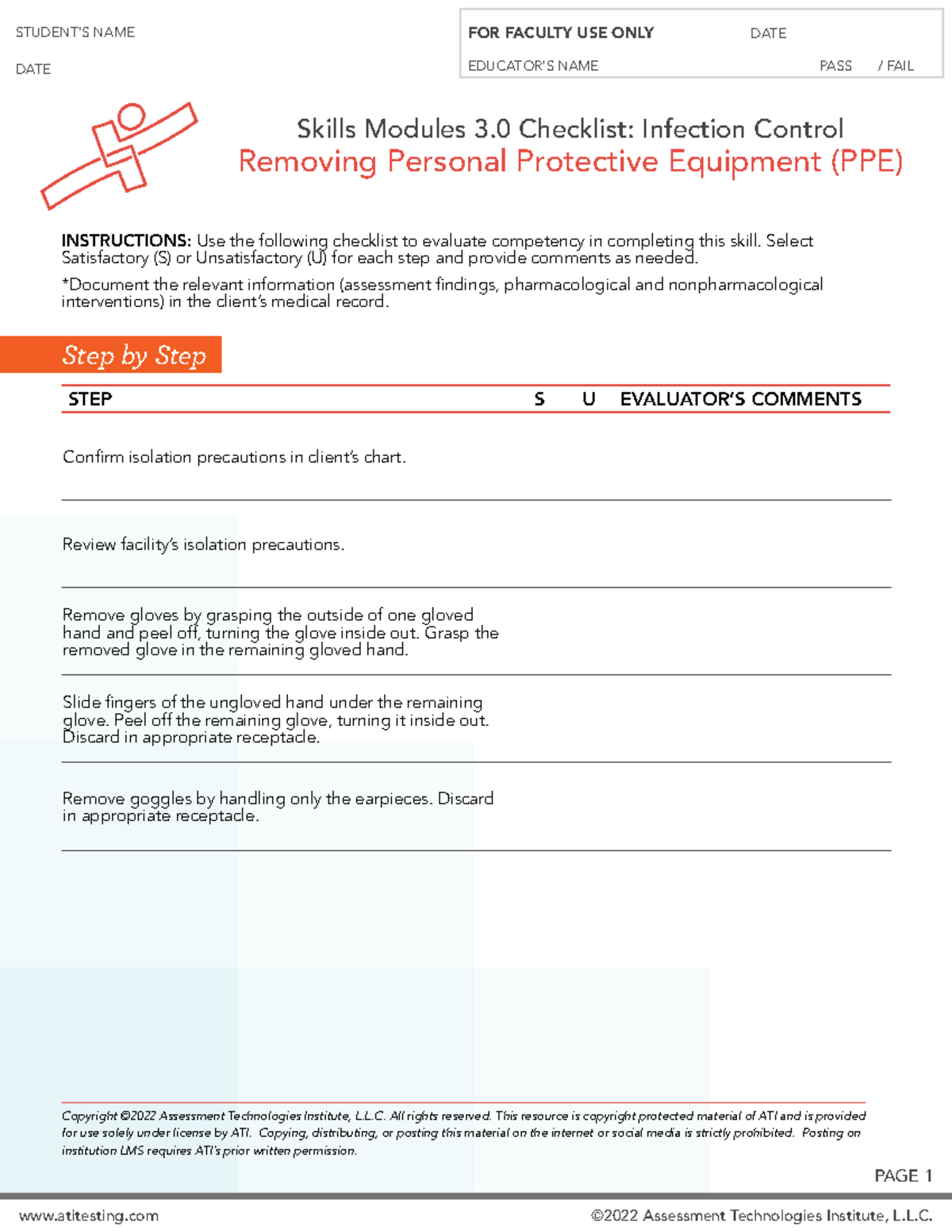 Skills Checklist Infection Control Removing PPE - atitesting ©2022 ...