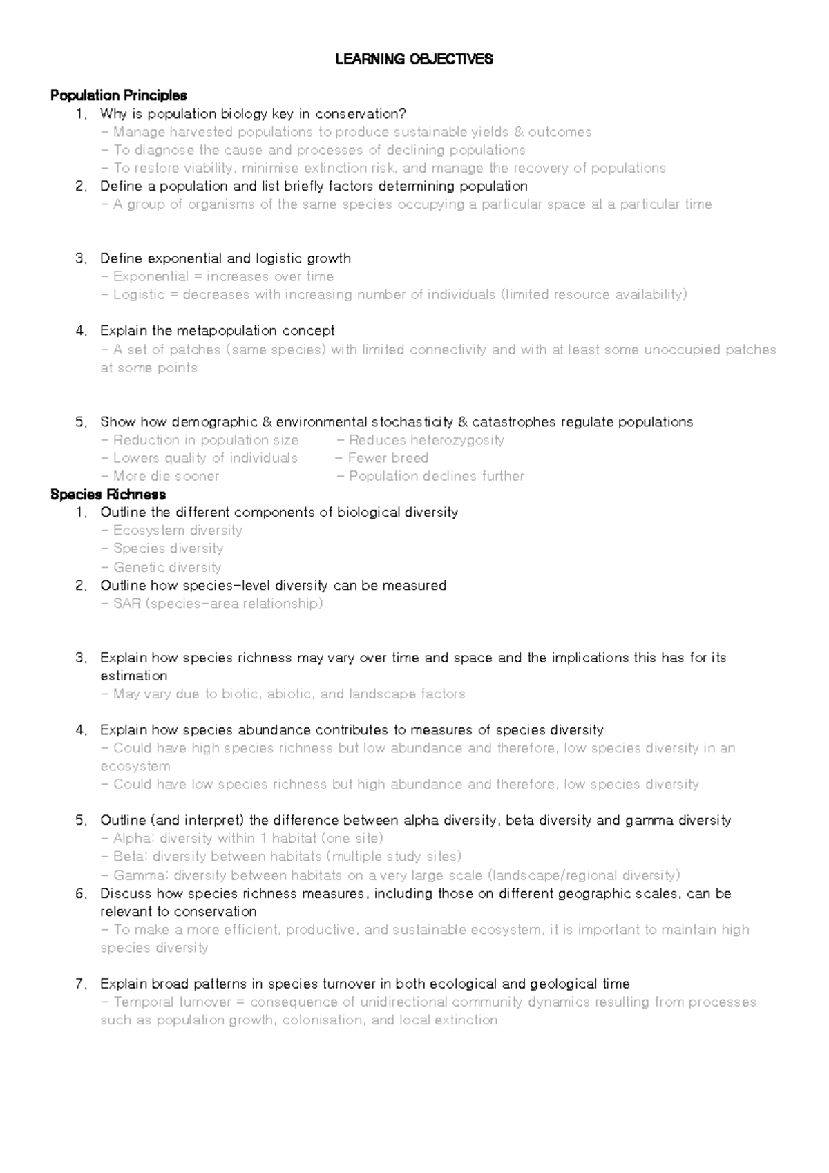 Learning Objectives - LEARNING OBJECTIVES Population Principles 1. Why ...