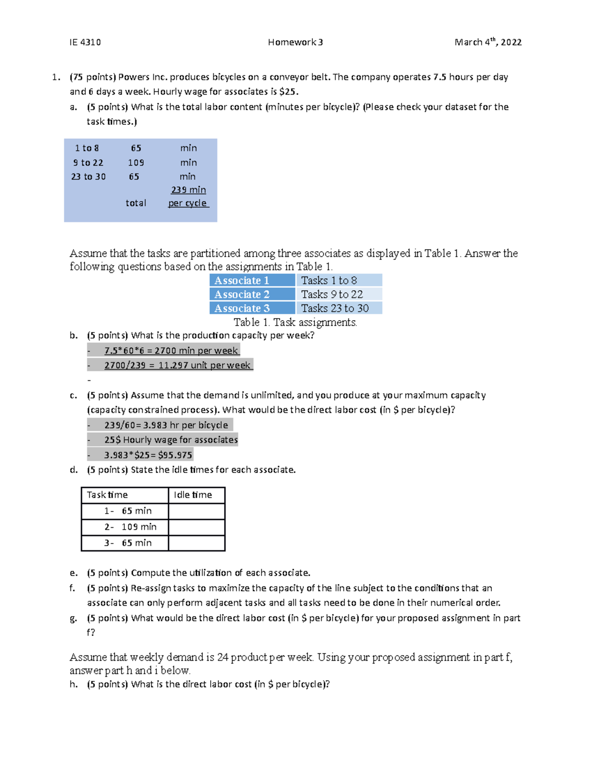 IE 4310 Homework 3: Bicycles Production Analysis and Workstation ...