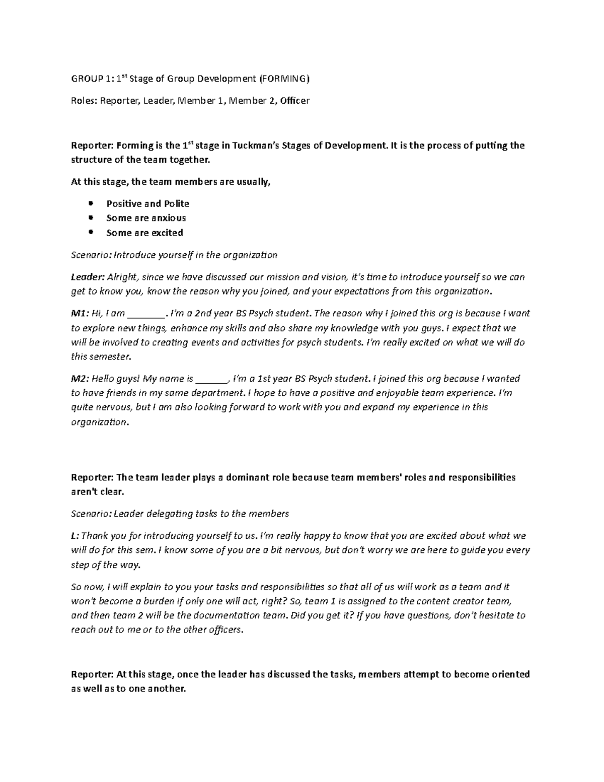 G1 Forming Report Script GROUP 1 1st Stage Of Group Development g1-forming-report-script-group-1-1st-stage-of-group-development
