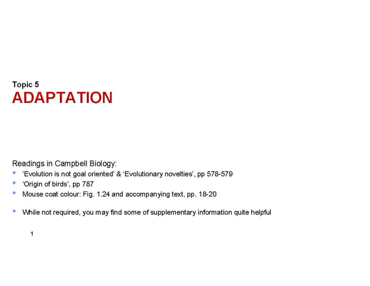 Biology Topic 5 - Adaptation Notes slides. - ADAPTATION Topic 5 ...