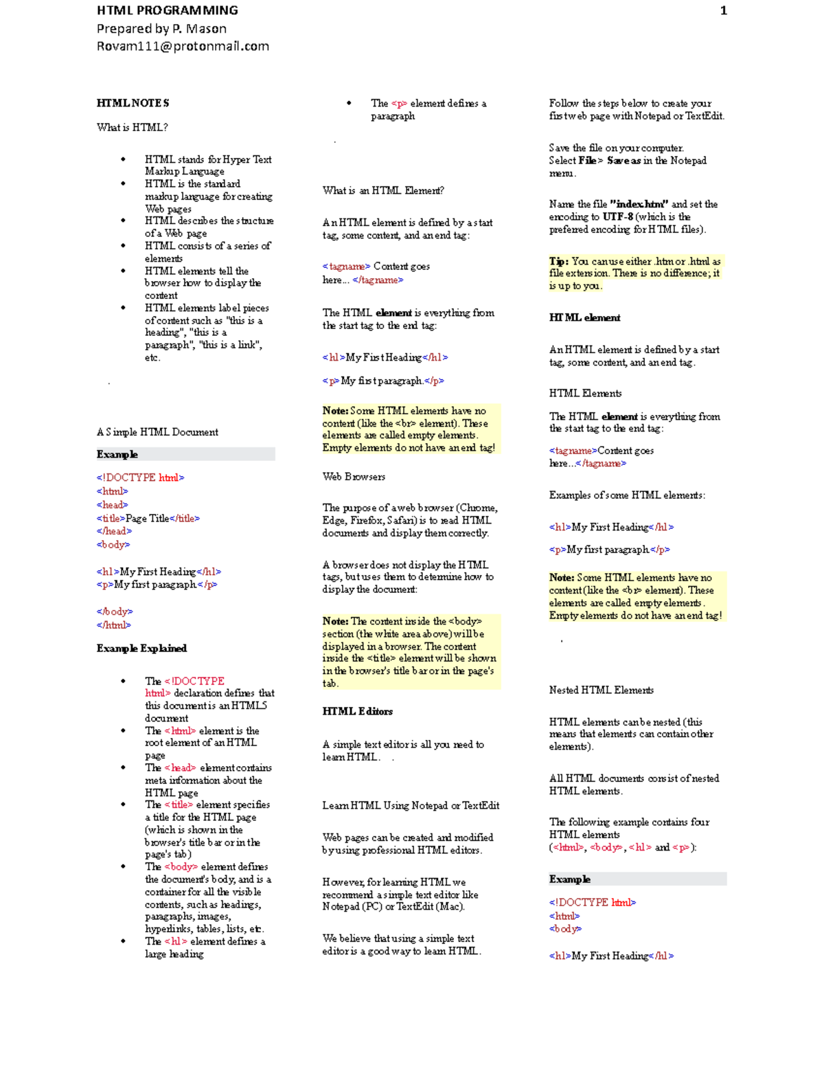 HTML programming - HTML PROGRAMMING Prepared by P. Mason Rovam111 ...