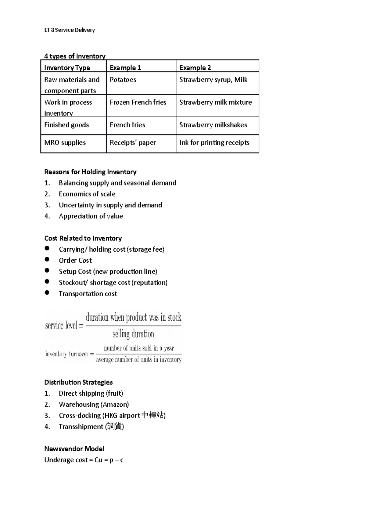 Ch. 8 - Summary Operations Management - LT 8 Service Delivery 4 types ...