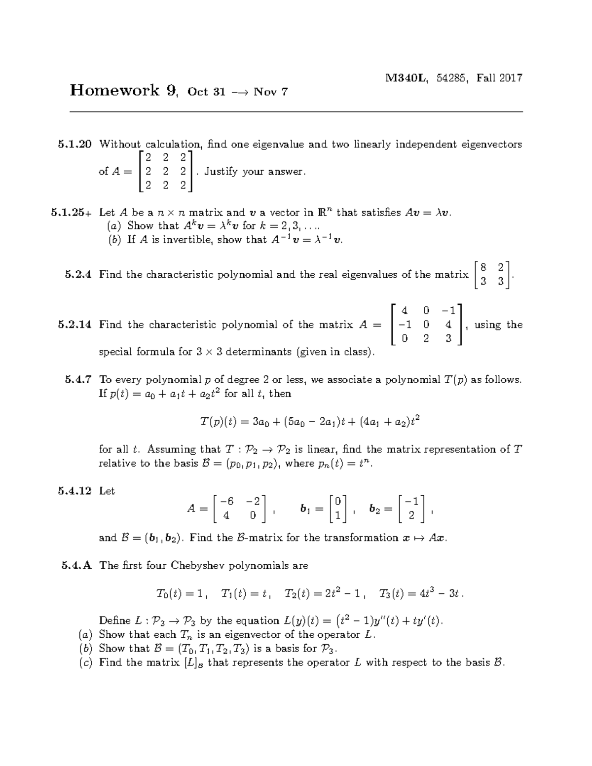 Homework 9 - M 340L - University of Texas - Studocu