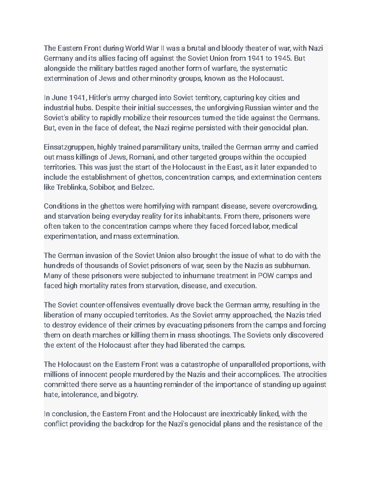 Essay on lecture content and reading: Lecture 8 - The Eastern Front during World War II was a ...