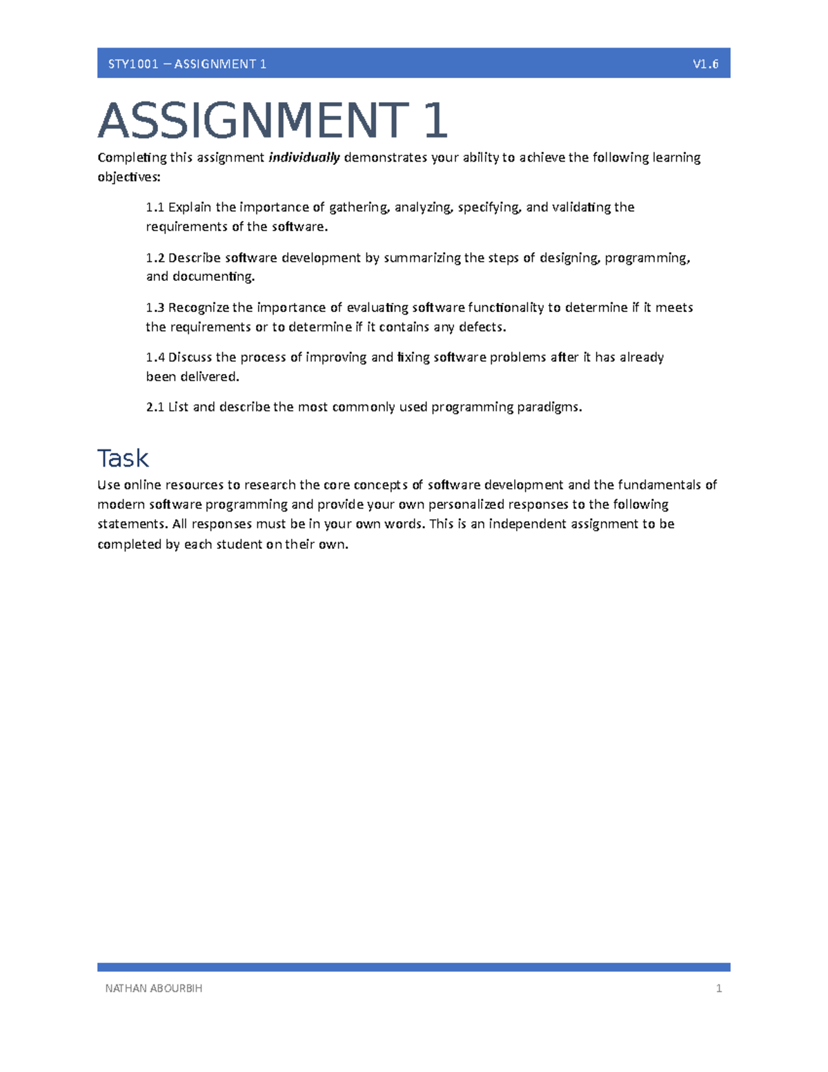 Attachment 1 25 Assignment Notes Sty1001 Assignment 1 V1 Nathan Abourbih 1 Assignment 1 