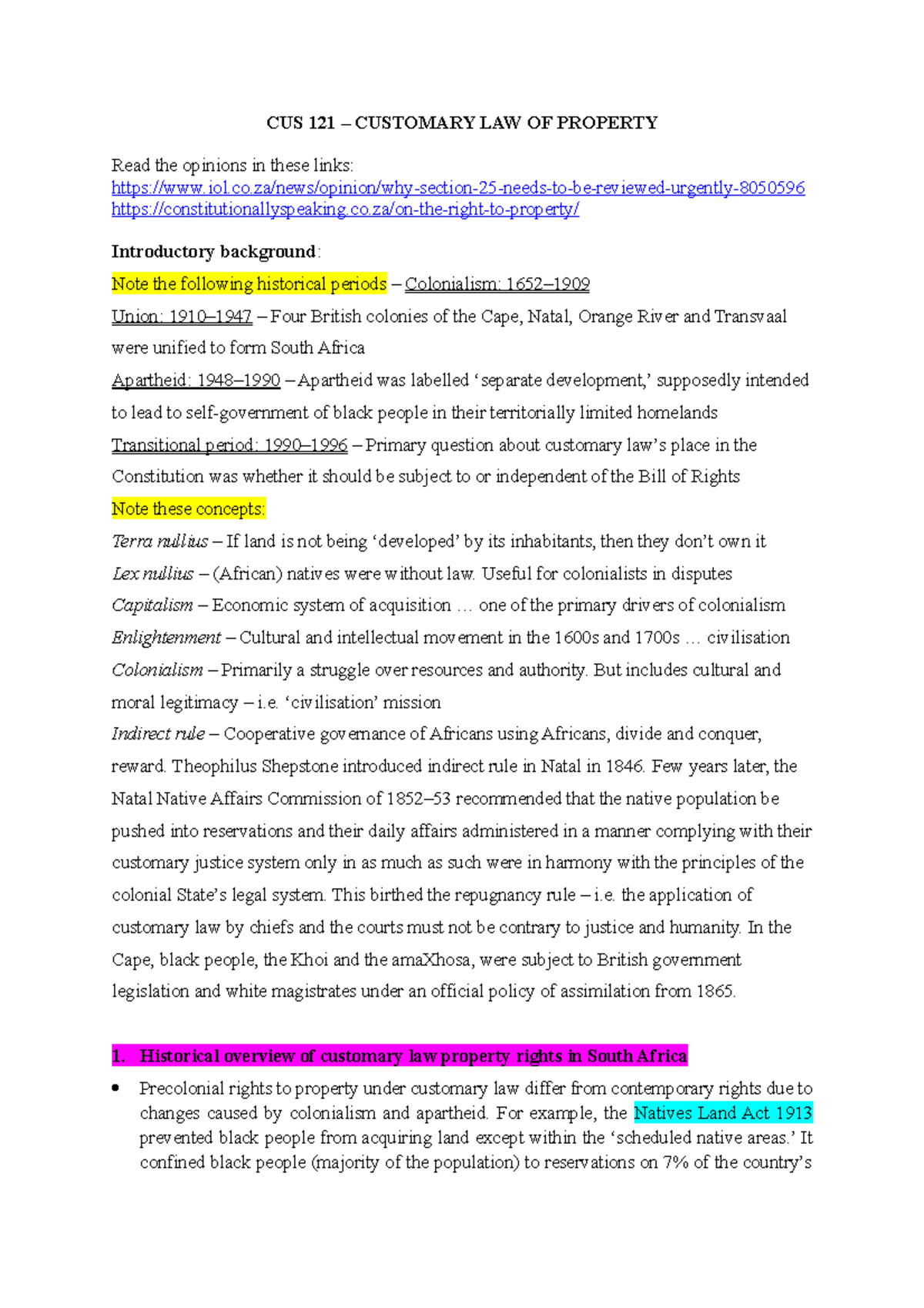 Week 8 - Customary law of property - CUS 121 – CUSTOMARY LAW OF ...