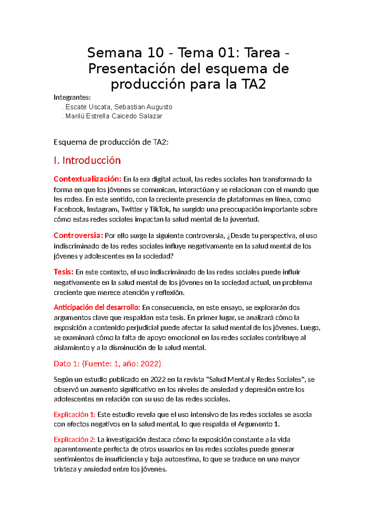 Tarea - Presentación del esquema de producción para la TA2 - Semana 10 - Tema 01: Tarea - - Studocu