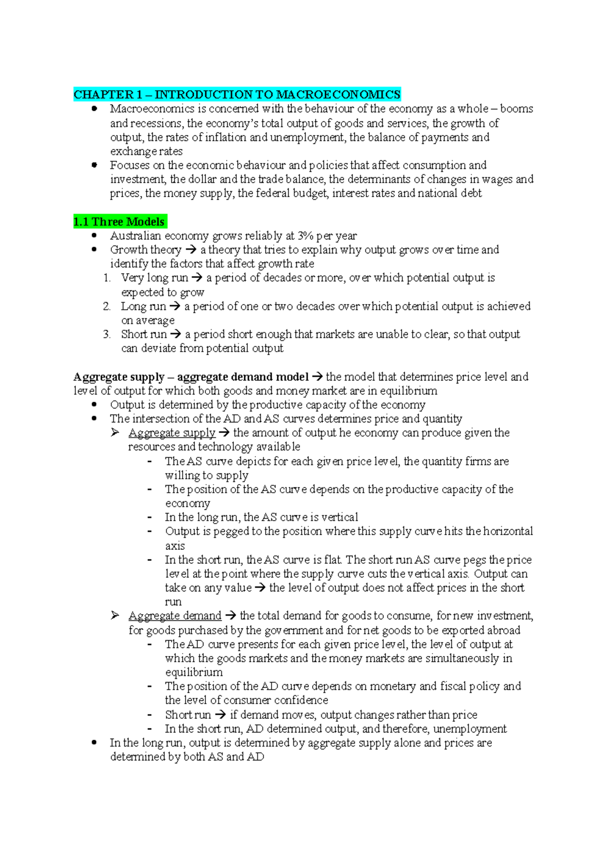 Macro readings - CHAPTER 1 INTRODUCTION TO MACROECONOMICS ...